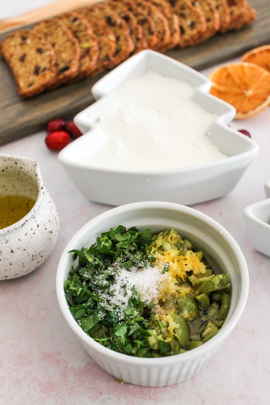Goat Cheese with Green Olive Gremolata - Millennial Kitchen